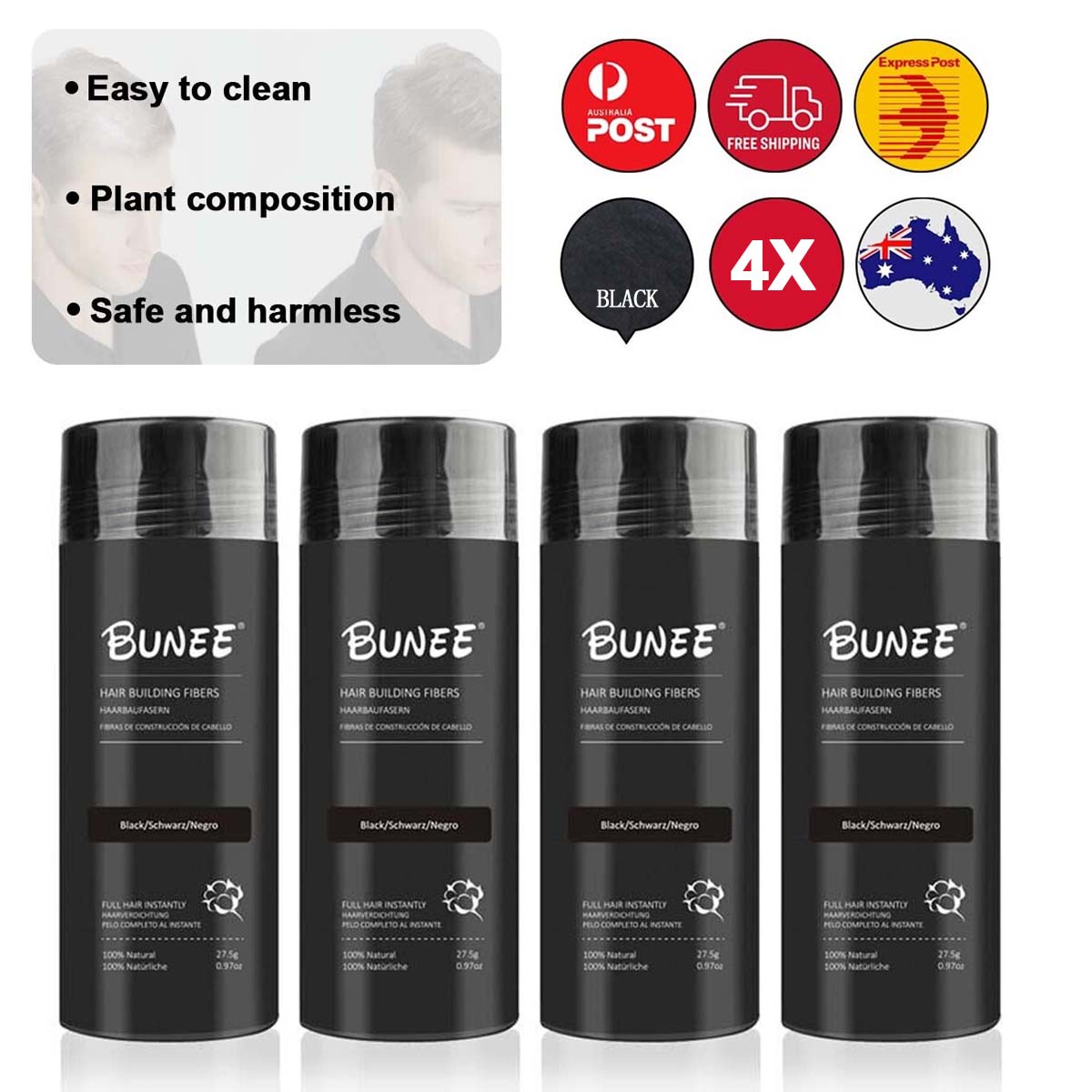 4 Bottles 4X Genuine BUNEE Hair Loss Building Fibers Keratin Concealer ...