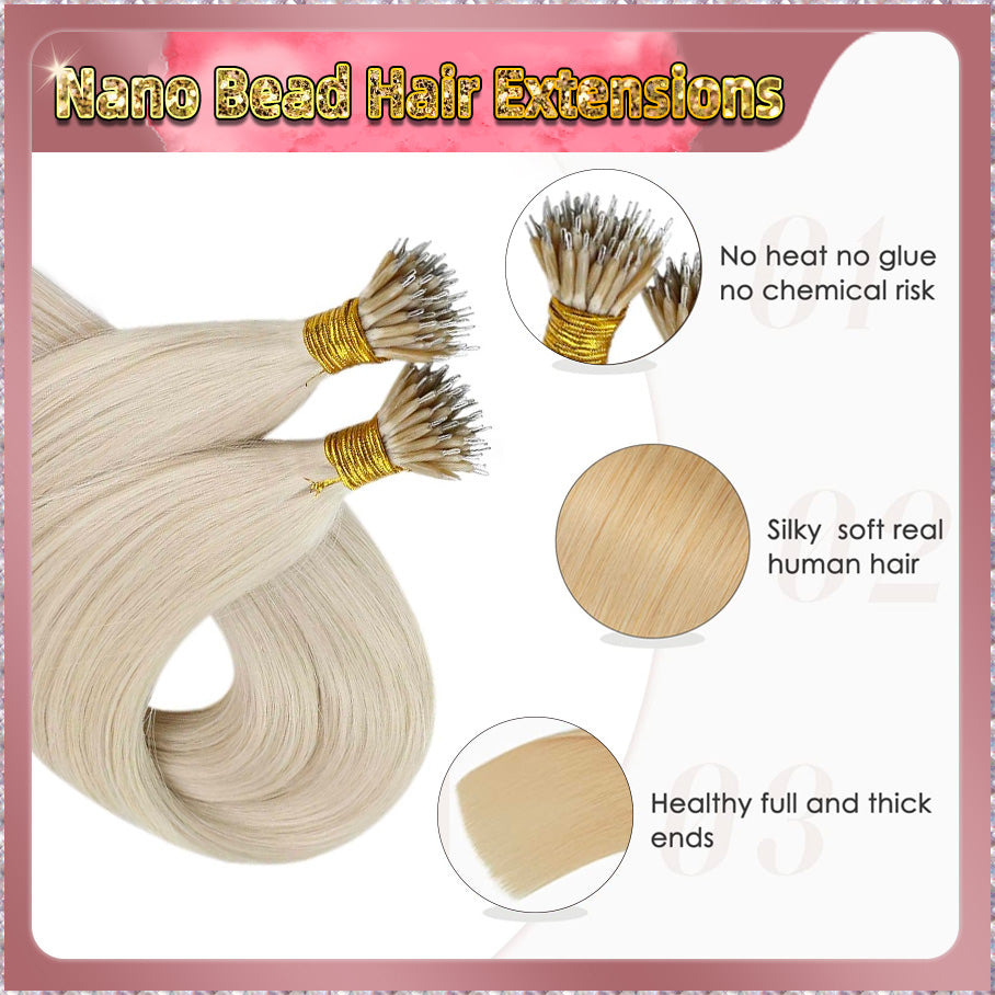 30" Nano Bead Hair Extensions 100 Stands Full Head (Blonde） – Hair ...